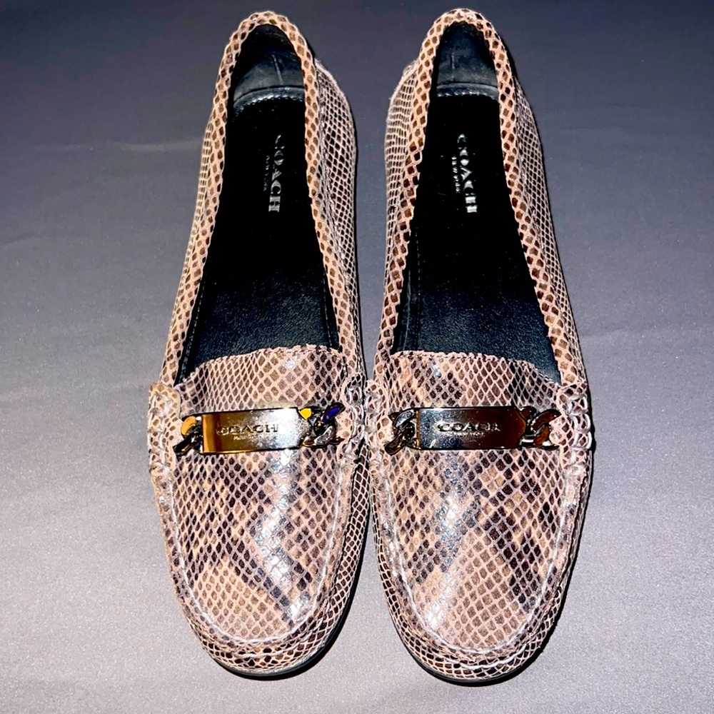 Coach Olive Leather Snakeskin Pattern Shoes Size 8 - Gem